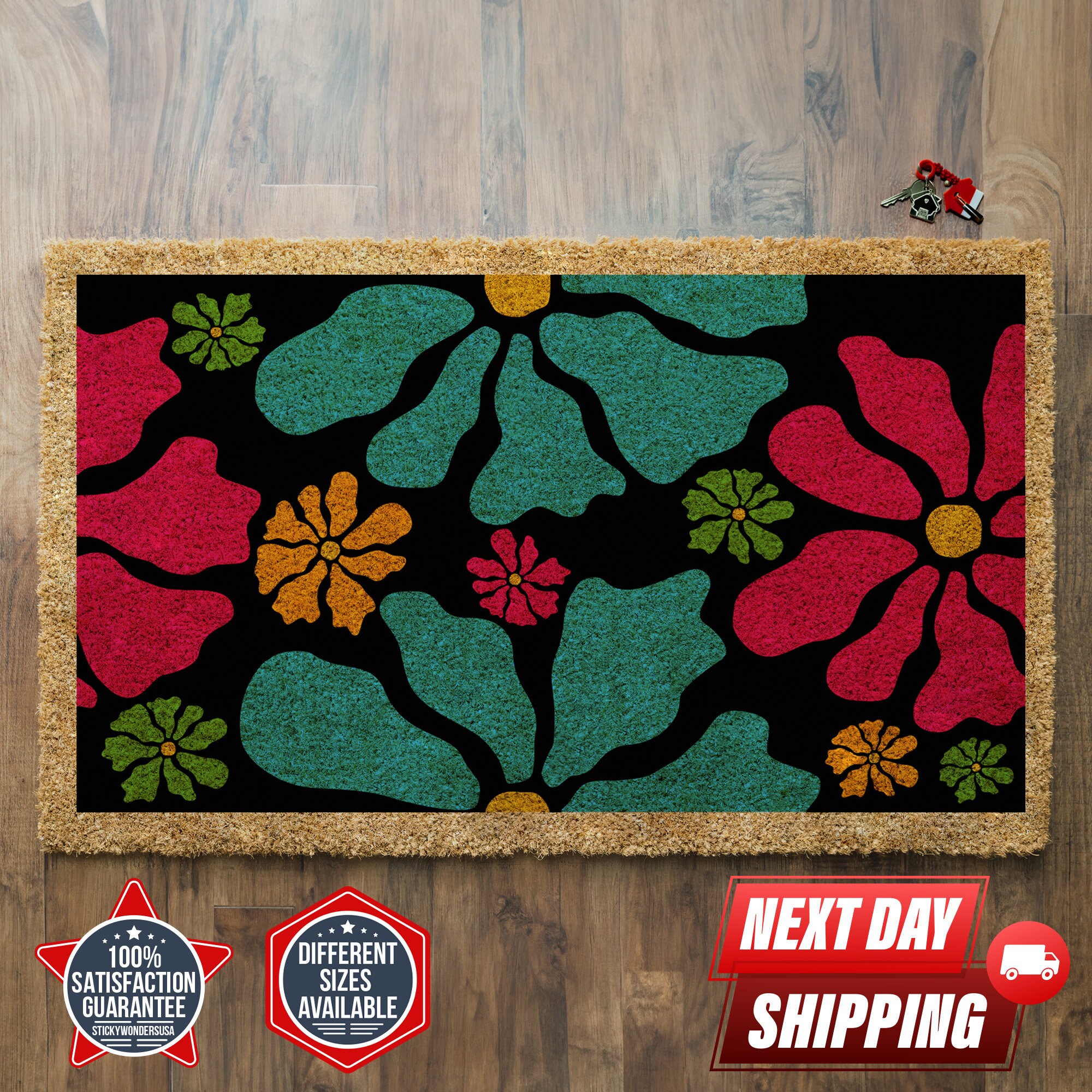 Floral Doormat, Bohemian Decor, Welcome Doormat, Boho Doormat, Colorful ...