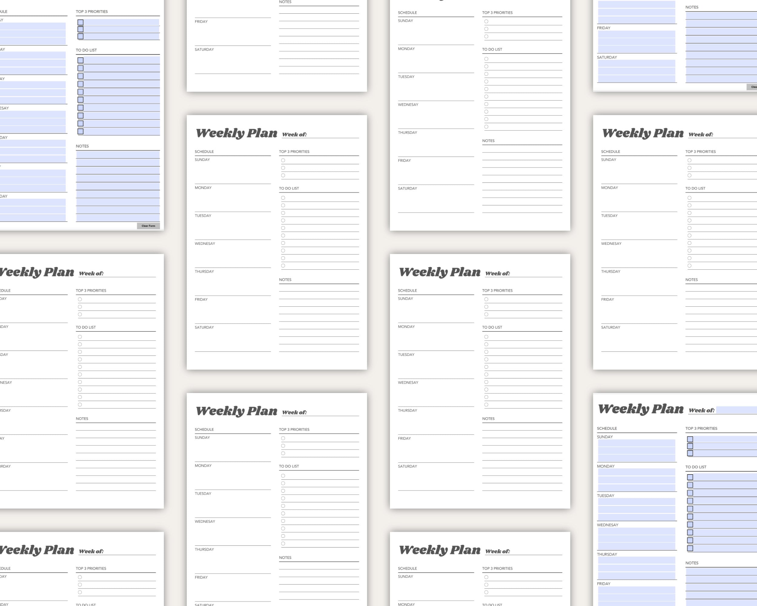 Weekly Planner Fillable and Printable A4/A5/US Letter Sizes Instant ...