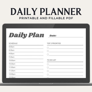 Daily Planner Printable and Fillable A4/A5/US Letter Instant Download ...