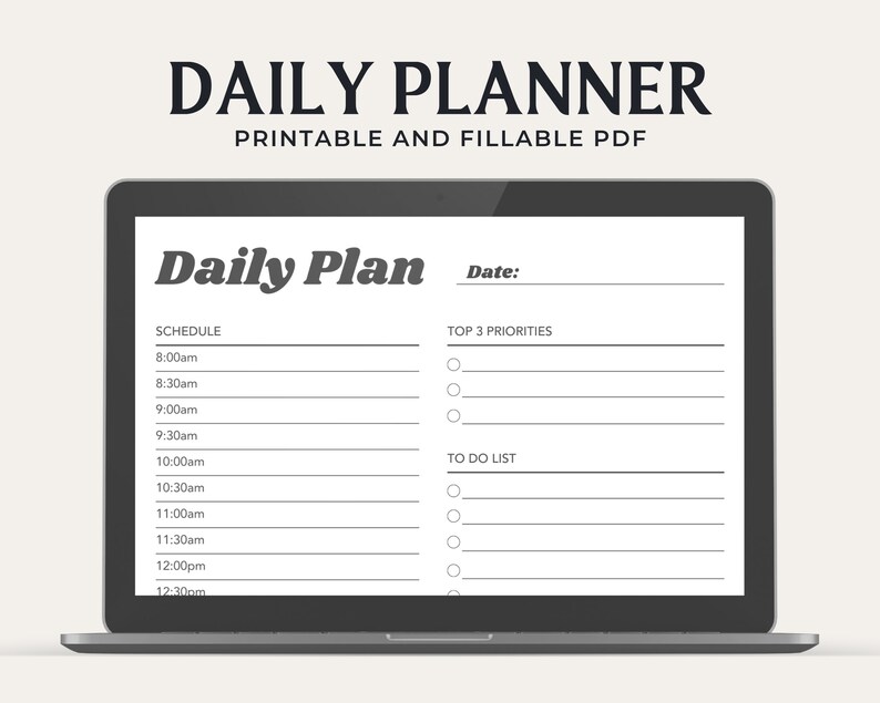Daily Planner Printable and Fillable A4/A5/US Letter Instant Download ...
