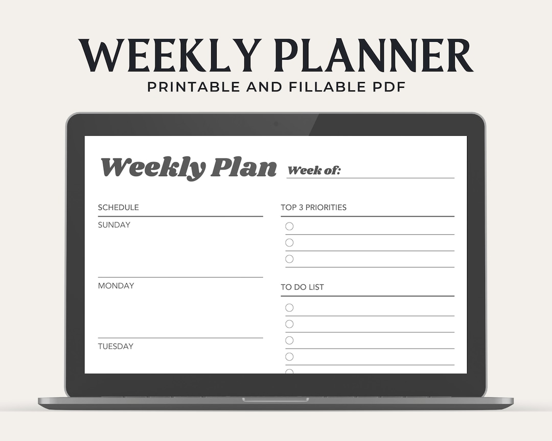 Weekly Planner Fillable and Printable A4/A5/US Letter Sizes Instant ...