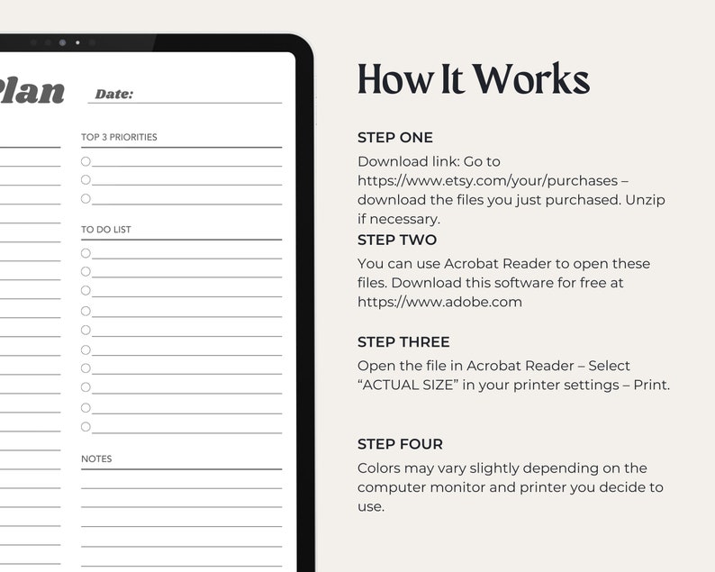 Daily Planner Printable and Fillable A4/A5/US Letter Instant Download ...