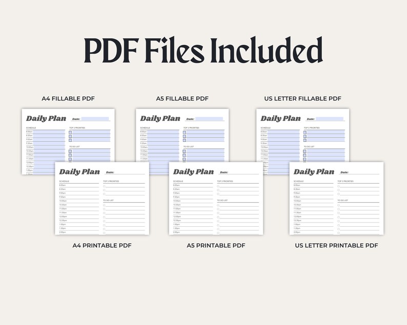 Daily Planner Printable and Fillable A4/A5/US Letter Instant Download ...