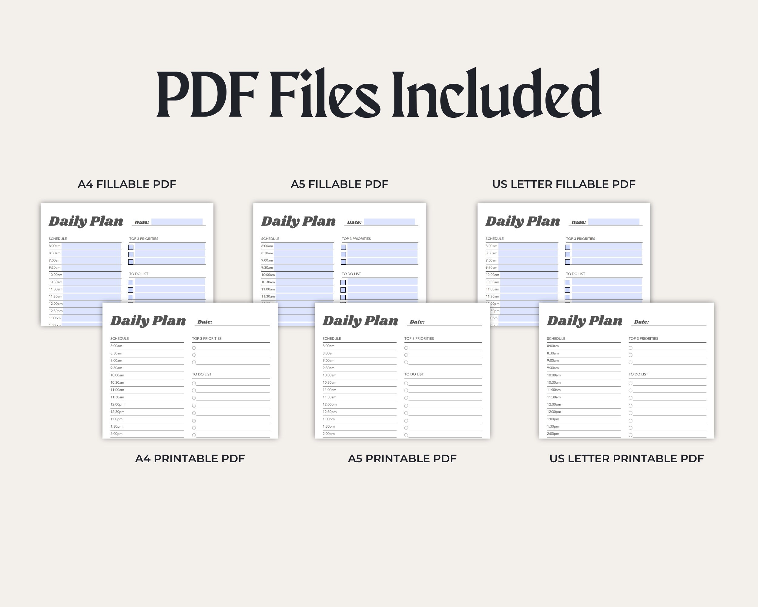 Daily Planner Printable and Fillable A4/A5/US Letter Instant Download ...