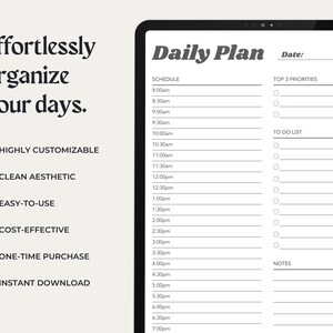 Daily Planner Printable and Fillable A4/A5/US Letter Instant Download ...
