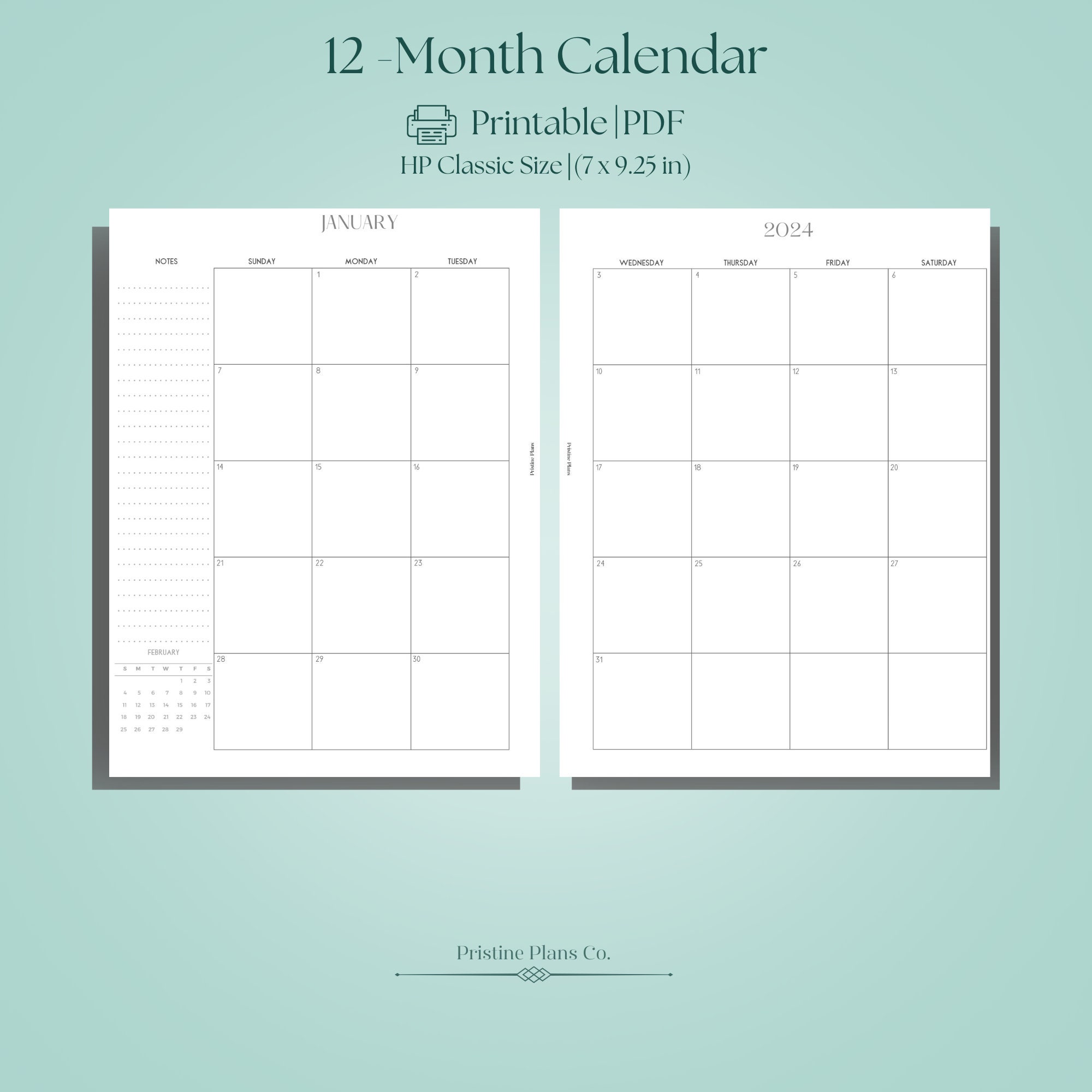Monthly Calendar 01 Printable HP Classic Size - Etsy