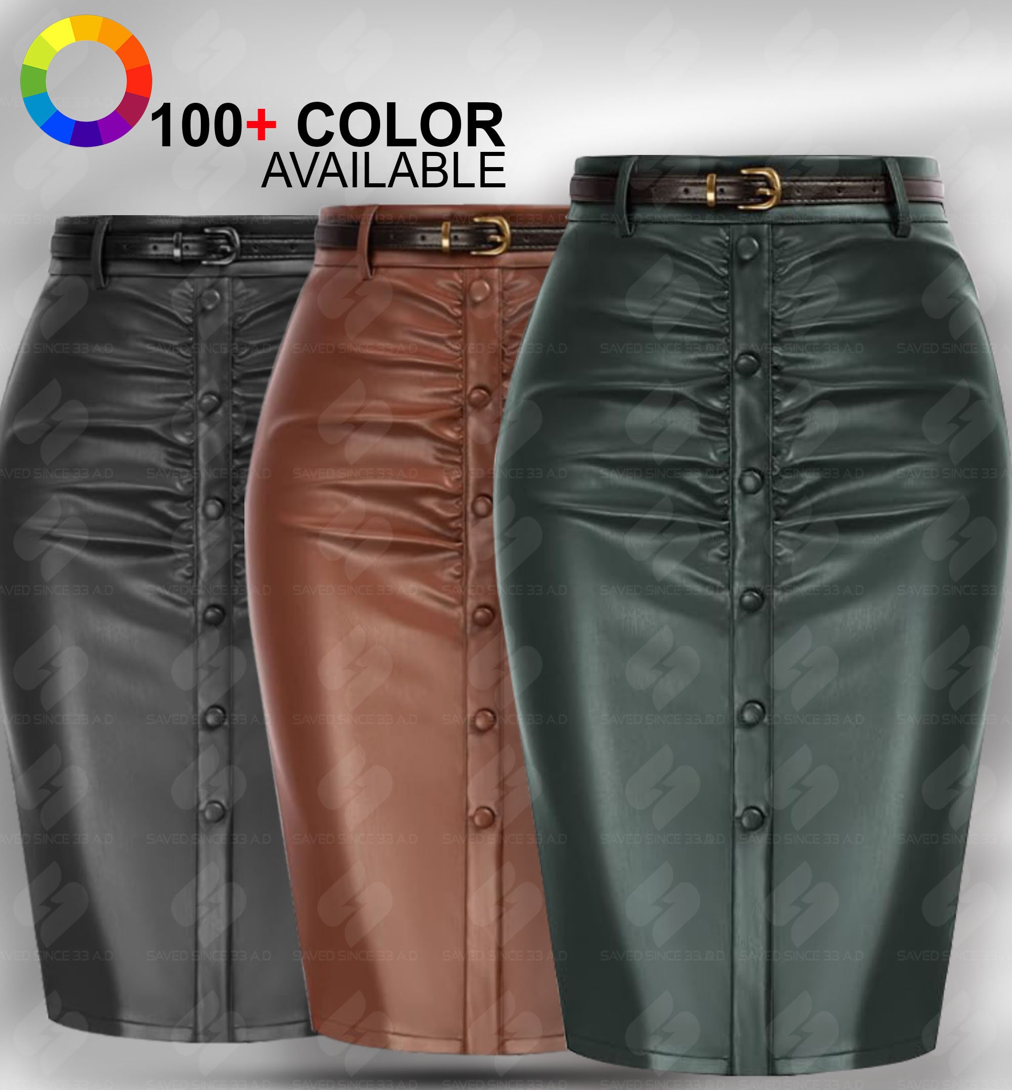 Vintage Pencil Skirt for Women Leather Bodycon Pencil Skirt With Belt High Waisted Leather Skirt ...