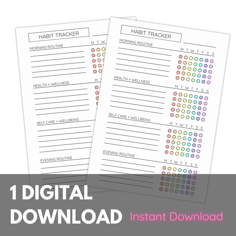 Habit Tracker Planner Sheet Printable Planner, Rainbow Design, Selfcare ...