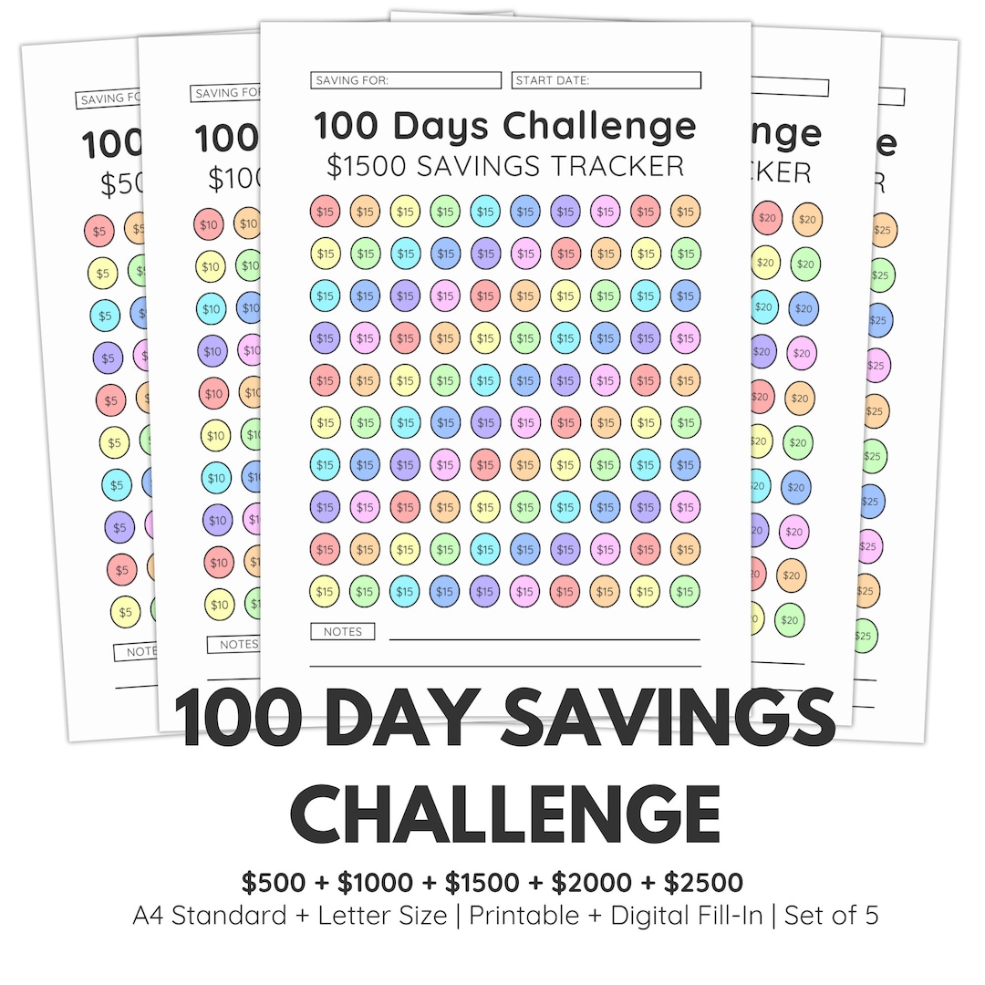 100 Day Savings Challenge Sheets Savings Tracker, 100 Days Challenge ...