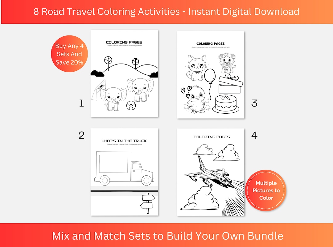 Road Trip Family Activities 7 Coloring Pages and 1 What's in the Truck ...