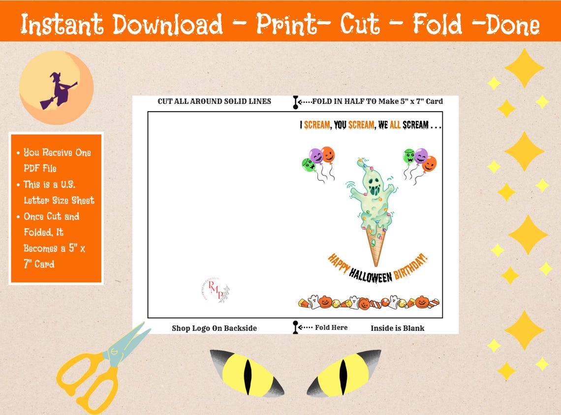 Halloween Birthday Card, Funny Birthday Card, Printable Halloween Card ...