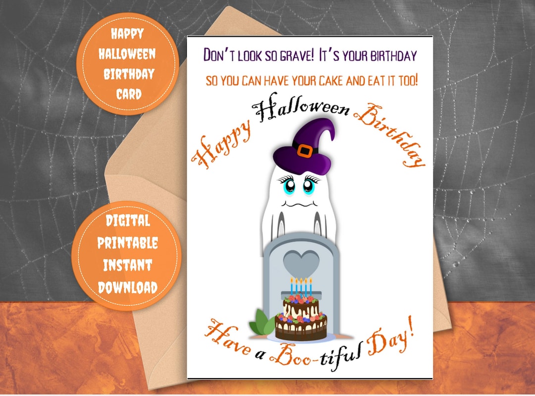 Halloween Birthday Card, Funny Birthday Card, Printable Halloween Card ...