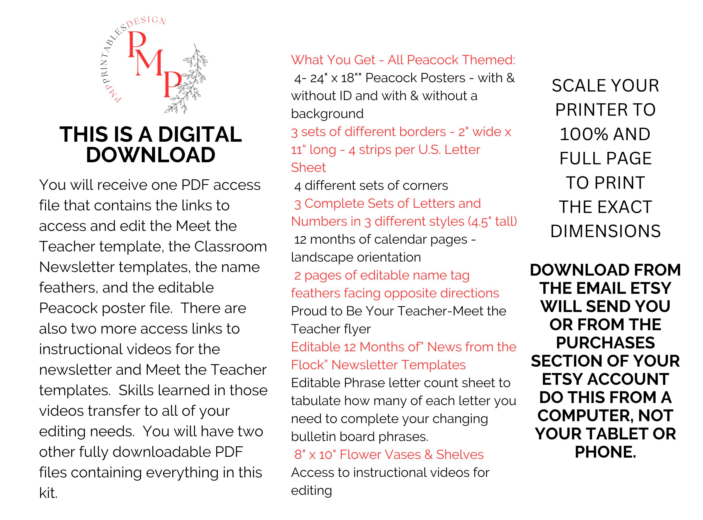 Printable Fall Classroom Decor Set With Peacock Theme Perfect for ...