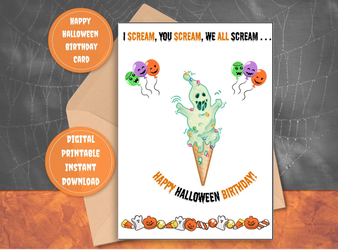 Halloween Birthday Card, Funny Birthday Card, Printable Halloween Card ...