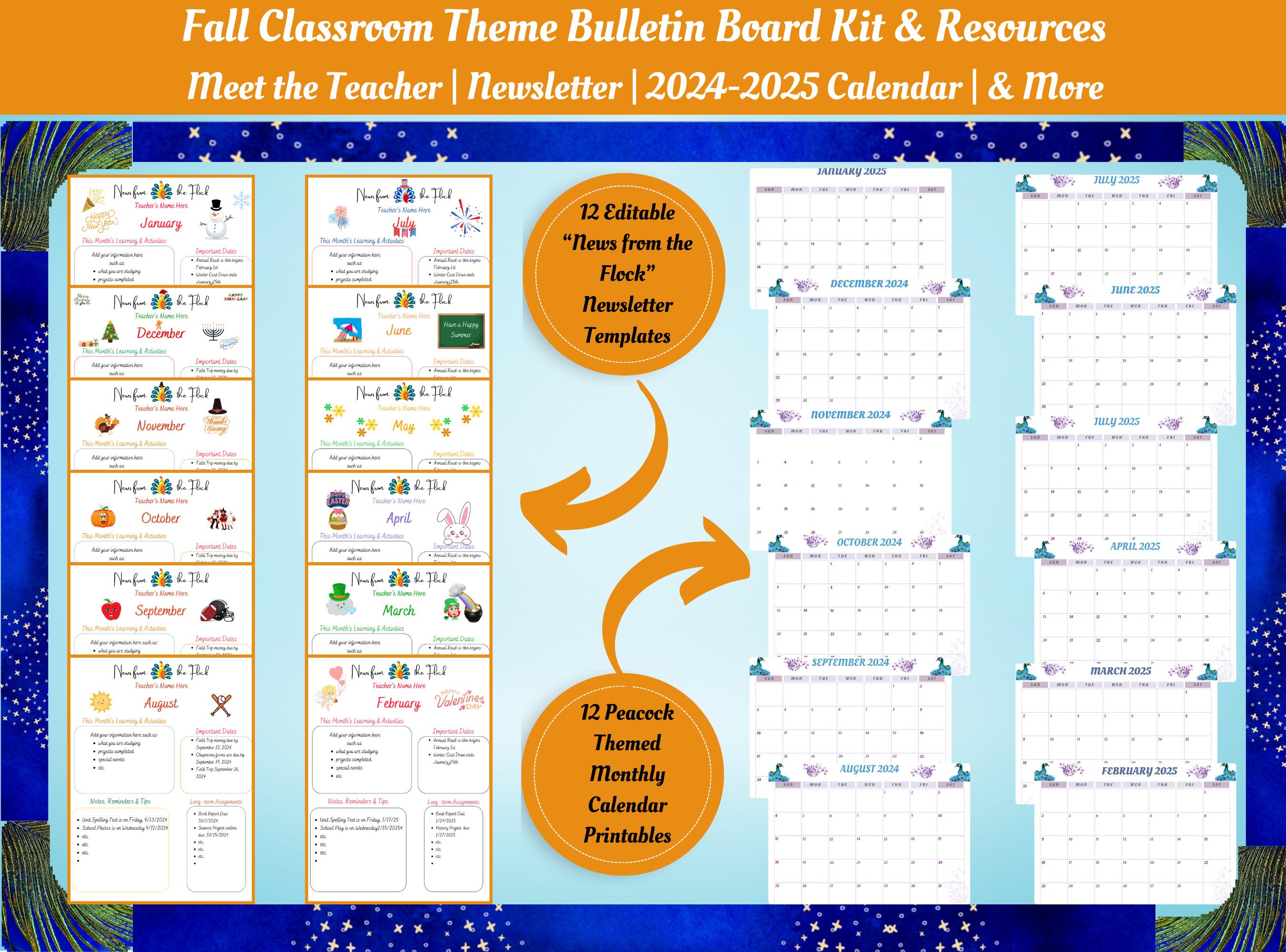 Printable Fall Classroom Decor Set With Peacock Theme - Perfect for ...