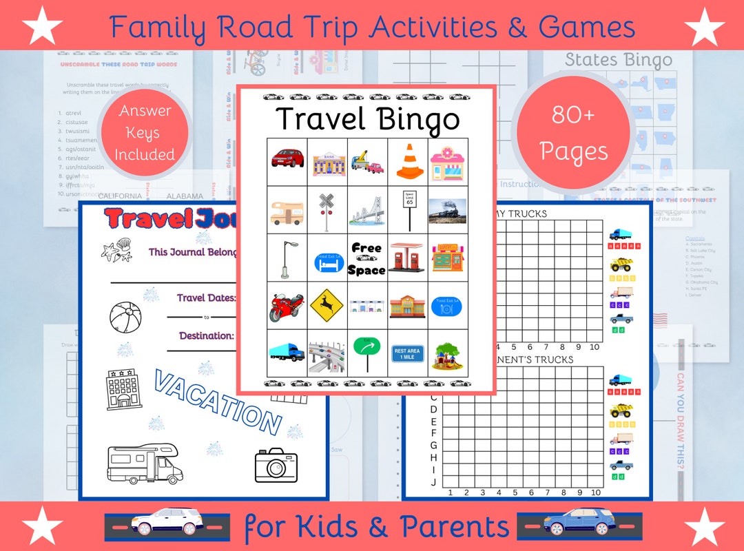 Road Trip Family Activity Vacation Bundle, Bingo Scavenger Hunt, Card ...