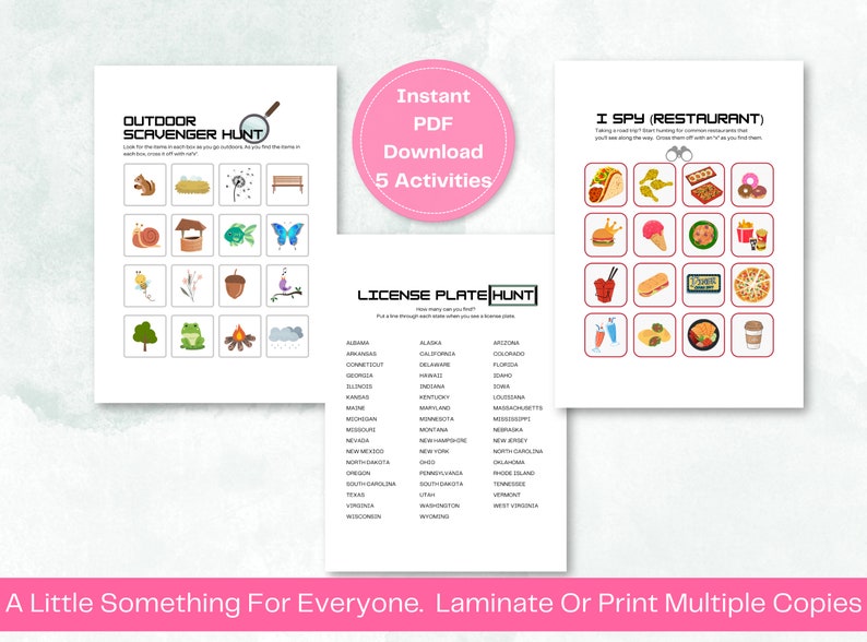 Family Road Trip Games Bundle: I Spy, Scavenger Hunts, License Plate ...