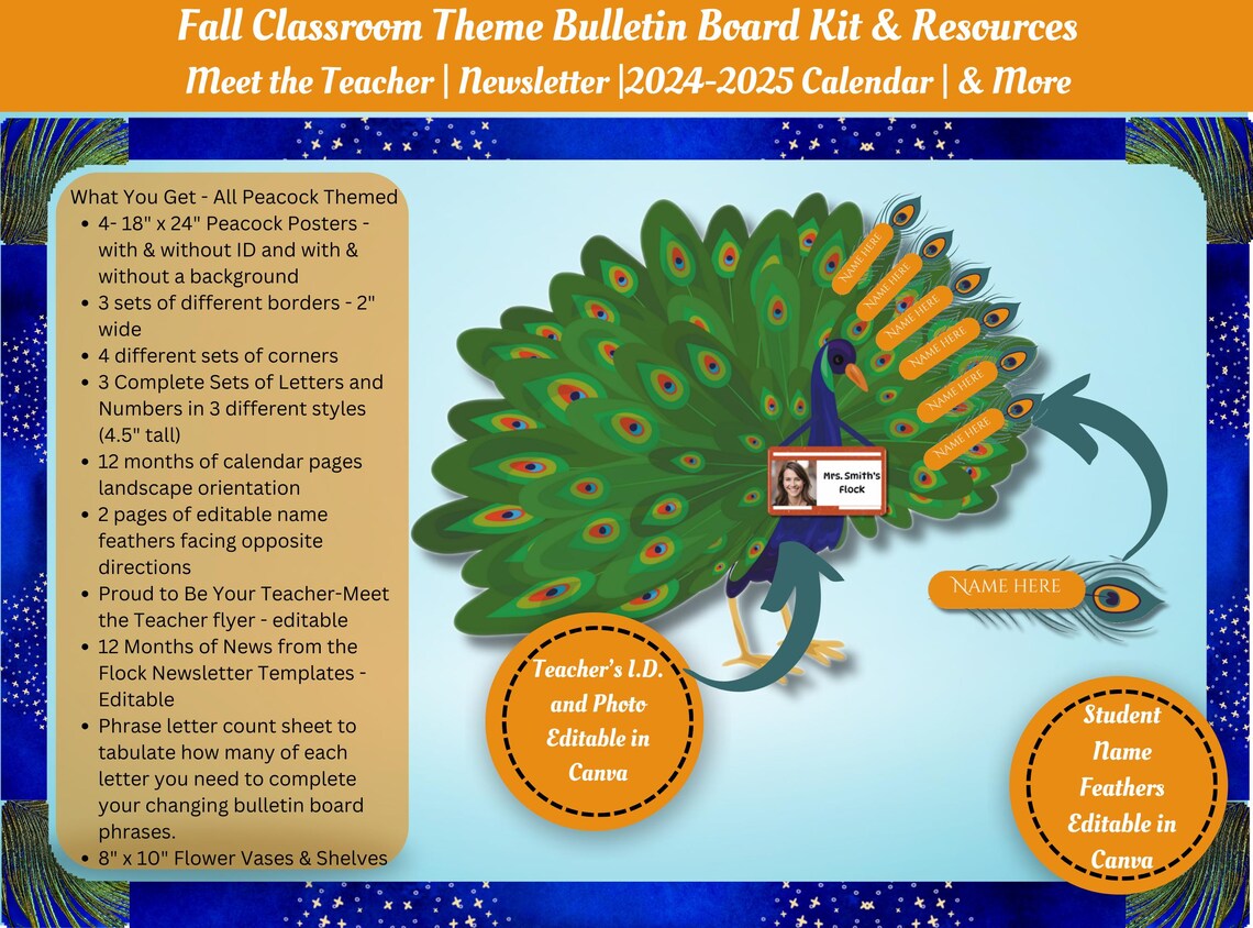 Printable Fall Classroom Decor Set With Peacock Theme - Perfect for ...