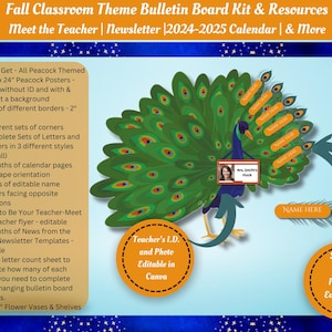 Printable Fall Classroom Decor Set With Peacock Theme - Perfect for ...