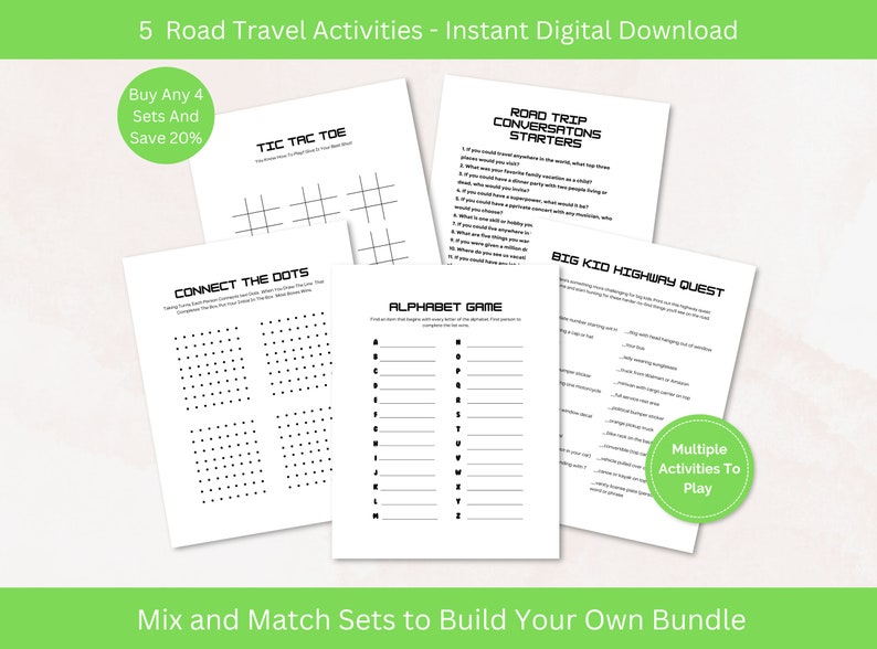 Road Trip Family Activities Tic Tac Toe, Connect the Dots, Alphabet ...