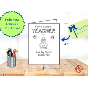 Printable Coloring Teacher Thank You Card From Student Child Gift Card ...