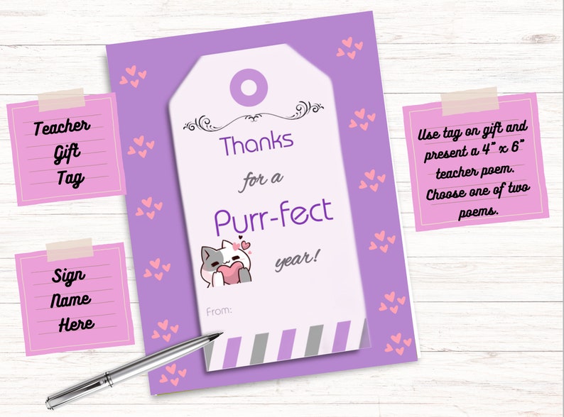 Kitty Cat Teacher Appreciation Thank You Best Friend Co-worker Gift Tag ...