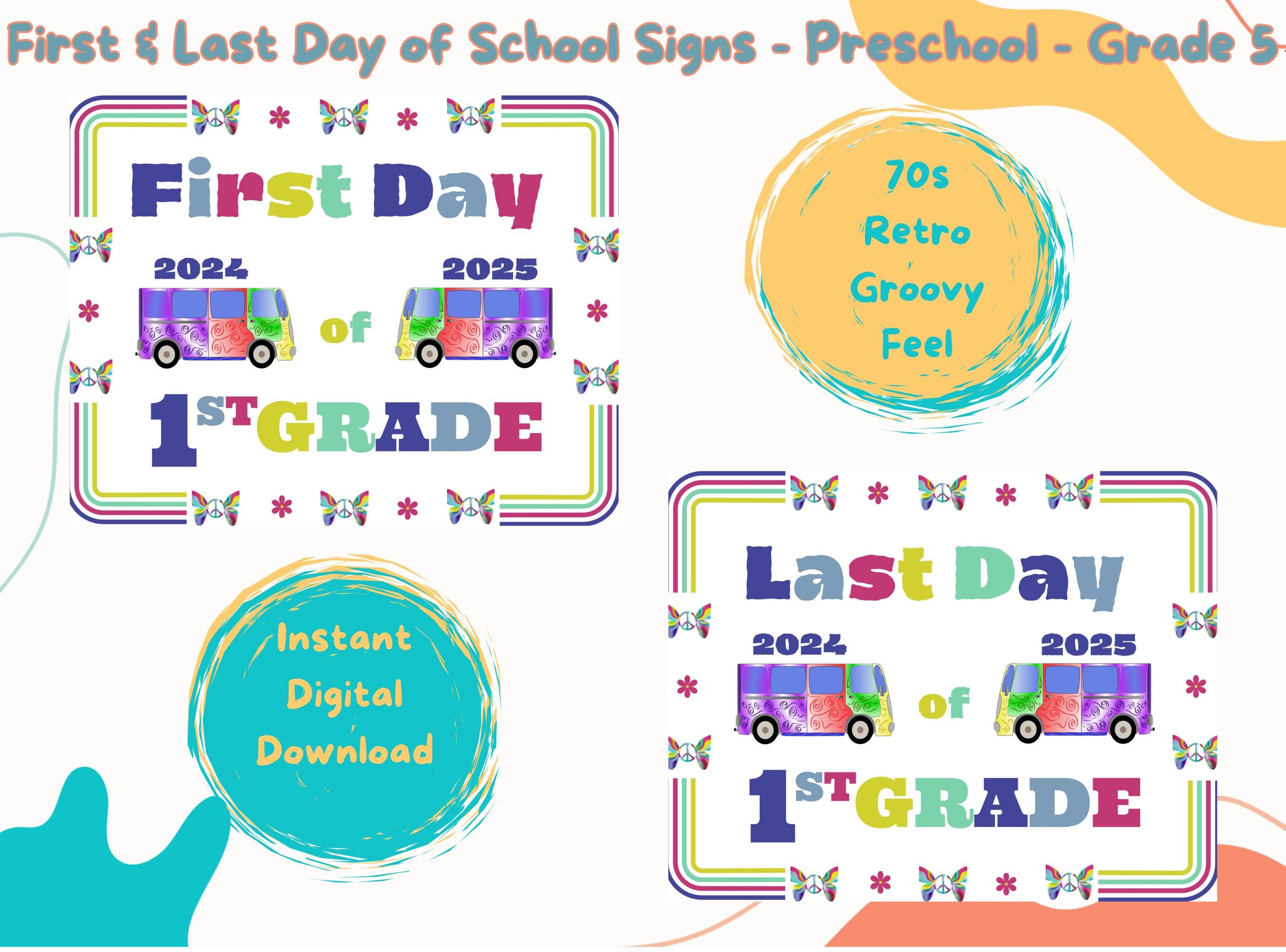 Groovy 70s First Day of School, Last Day of School Milestone Sign ...