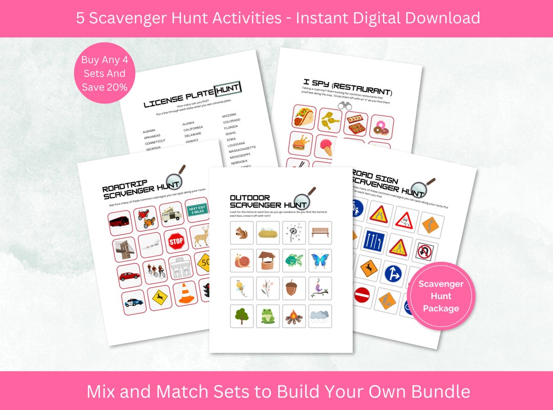 Family Road Trip Games Bundle: I Spy, Scavenger Hunts, License Plate ...
