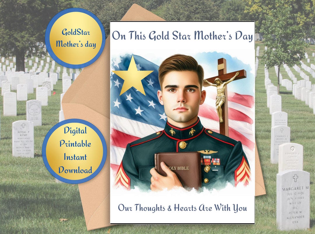 Unique Gold Star Mother's Day Card, Marine Son, Patriotic Motif ...