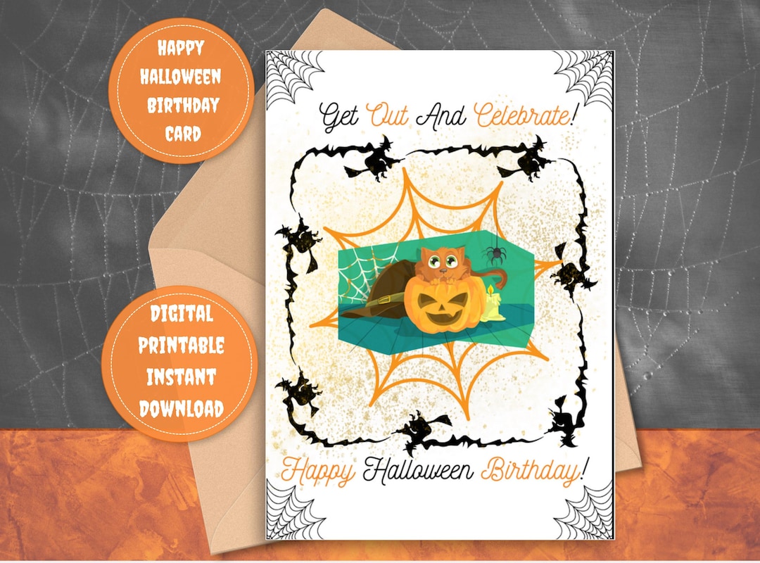 Halloween Birthday Card, Cute Birthday Card, Printable Halloween Card ...