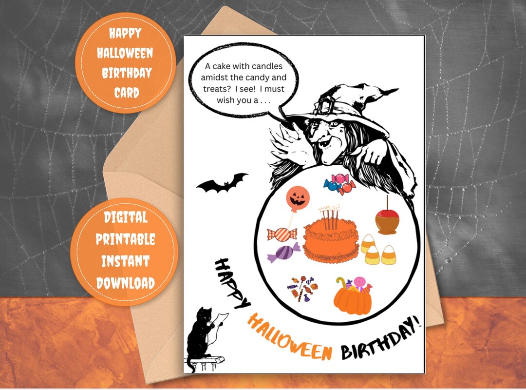 Halloween Birthday Card, Funny Birthday Card, Printable Halloween Card ...