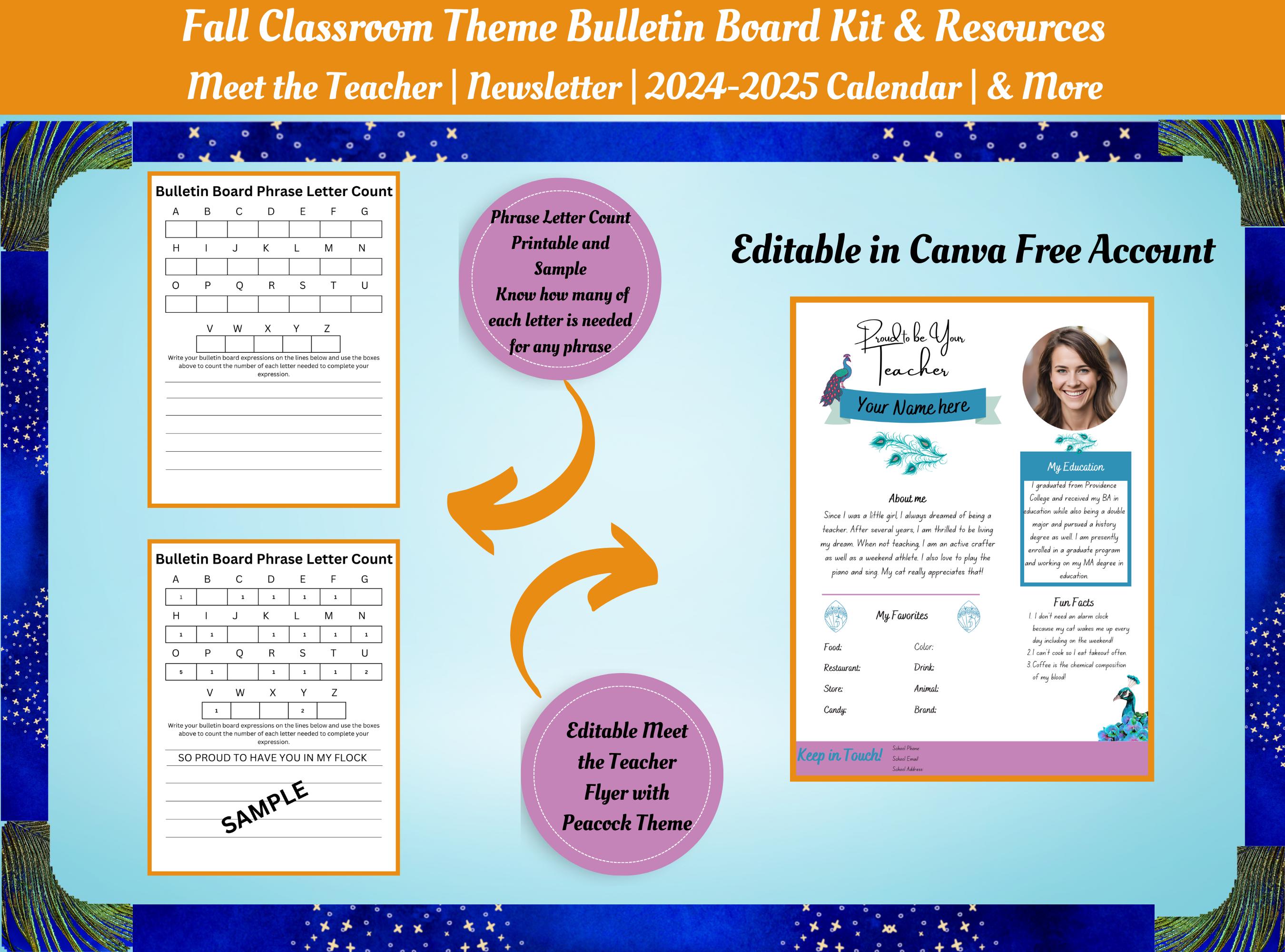 Printable Fall Classroom Decor Set With Peacock Theme Perfect for ...