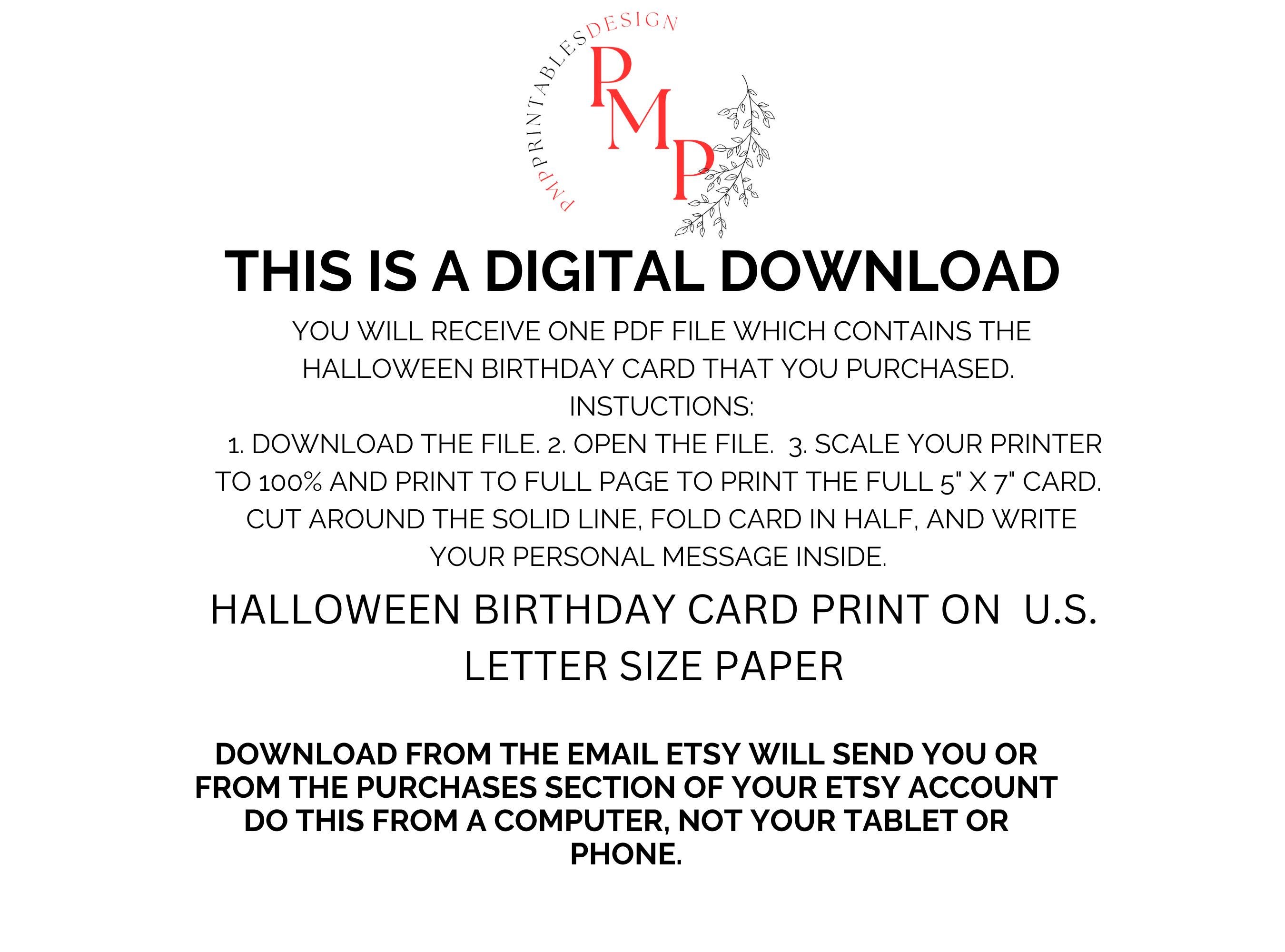 Halloween Birthday Card, Funny Birthday Card, Printable Halloween Card ...
