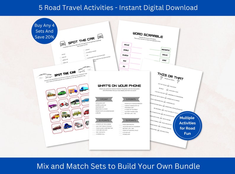 Road Trip Family Activities, Spot the Car Pictures or Words, This or ...