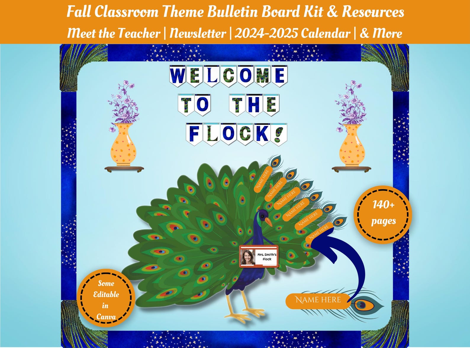 Printable Fall Classroom Decor Set With Peacock Theme - Perfect for ...