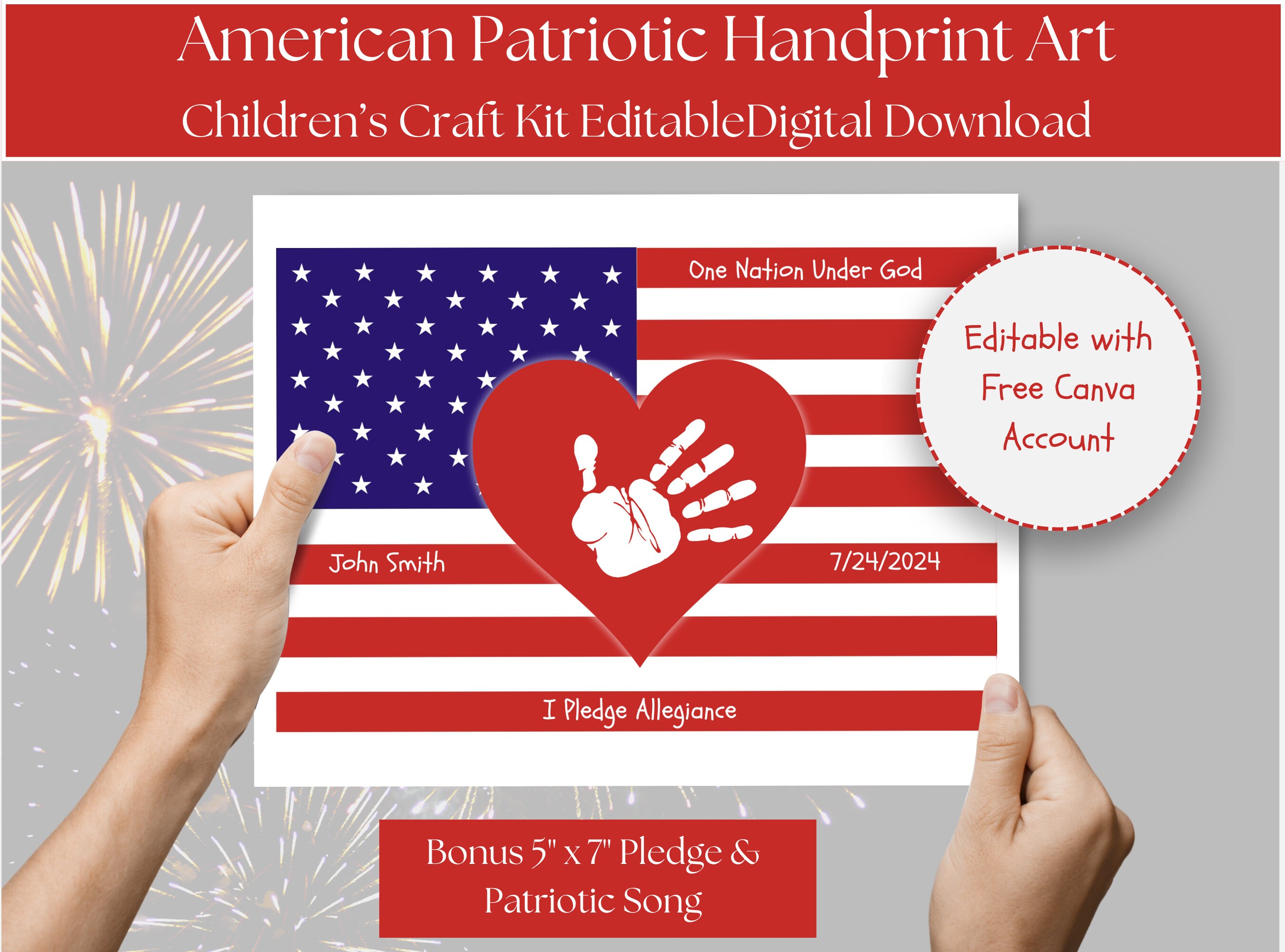Handprint Art, Editable Canva, American Flag, Preschool, Elementary ...