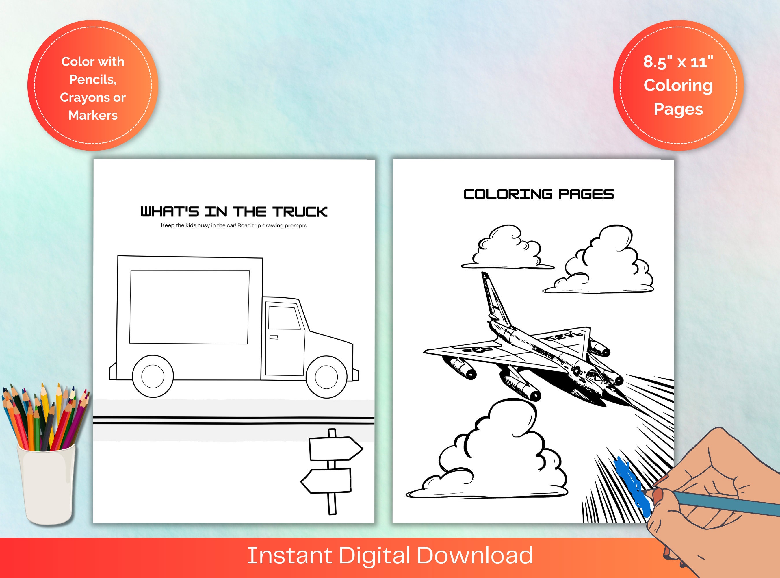 Road Trip Family Activities 7 Coloring Pages and 1 What's in the Truck ...