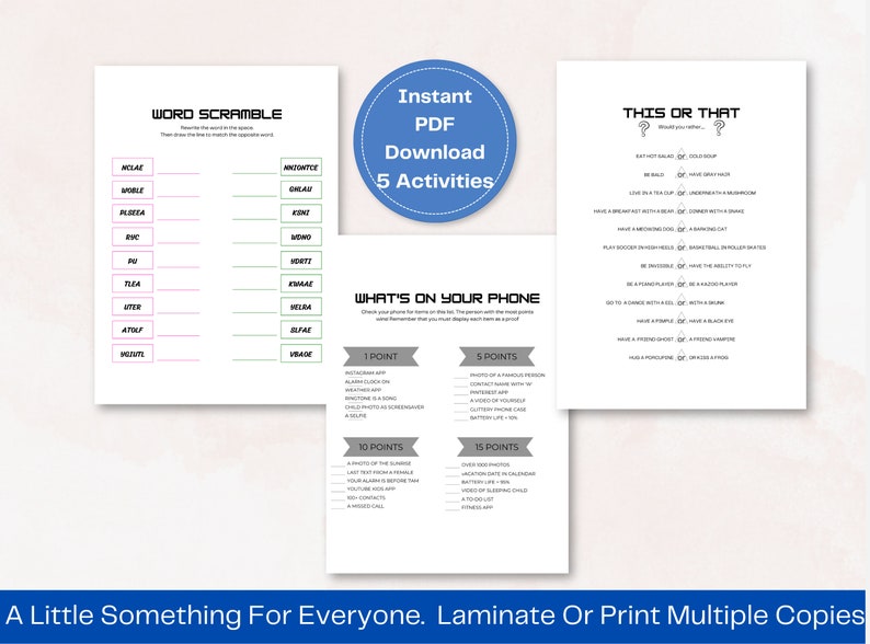 Road Trip Family Activities, Spot the Car Pictures or Words, This or That, What's on Your Phone ...