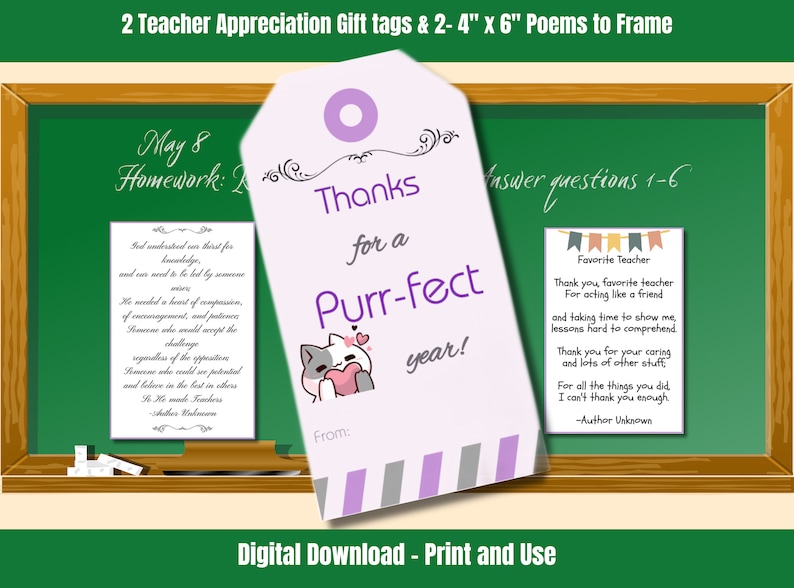 Kitty Cat Teacher Appreciation Thank You Best Friend Co-worker Gift Tag ...