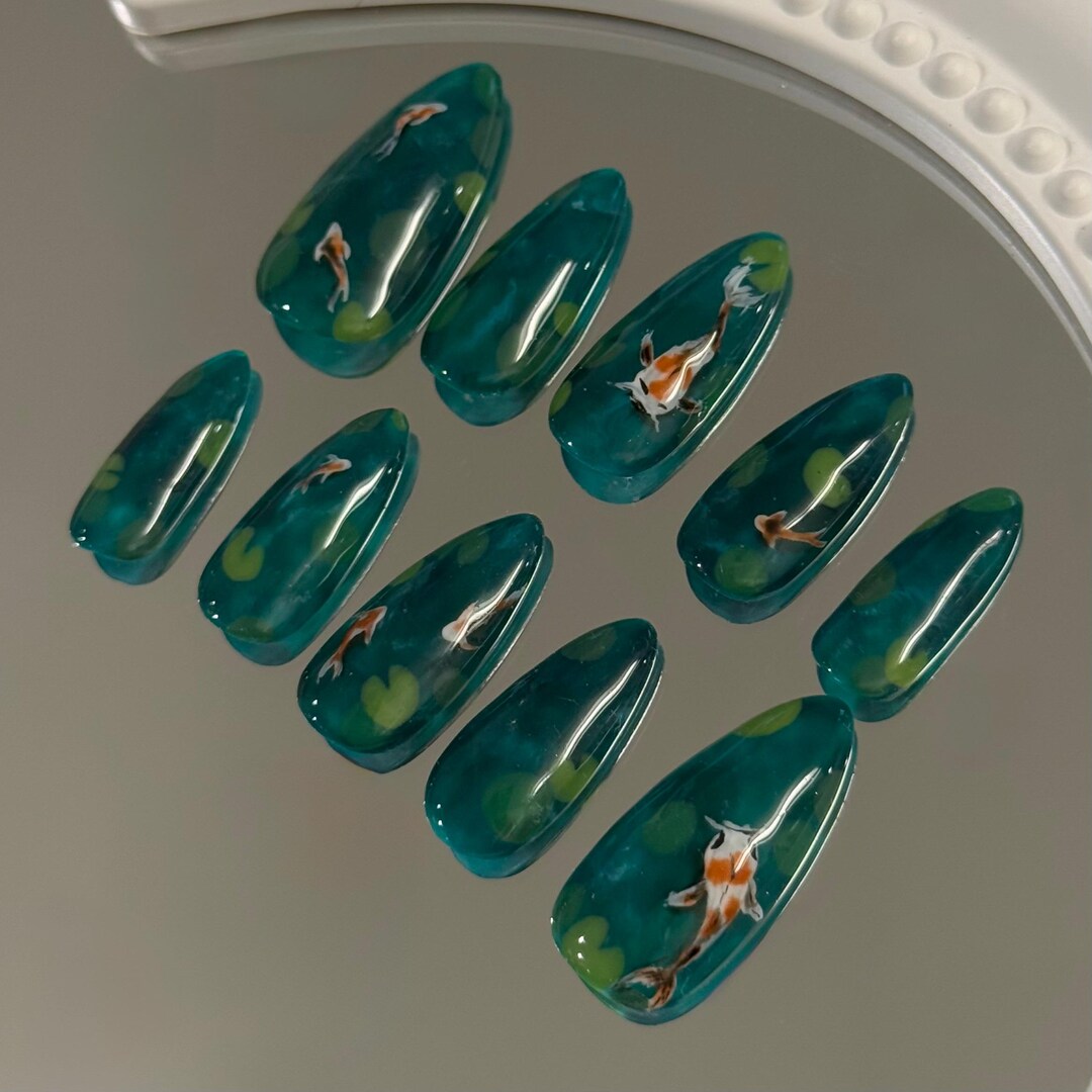 Customizable Green Koi Nails | Koi Fish Nails | Press on Nails - Etsy