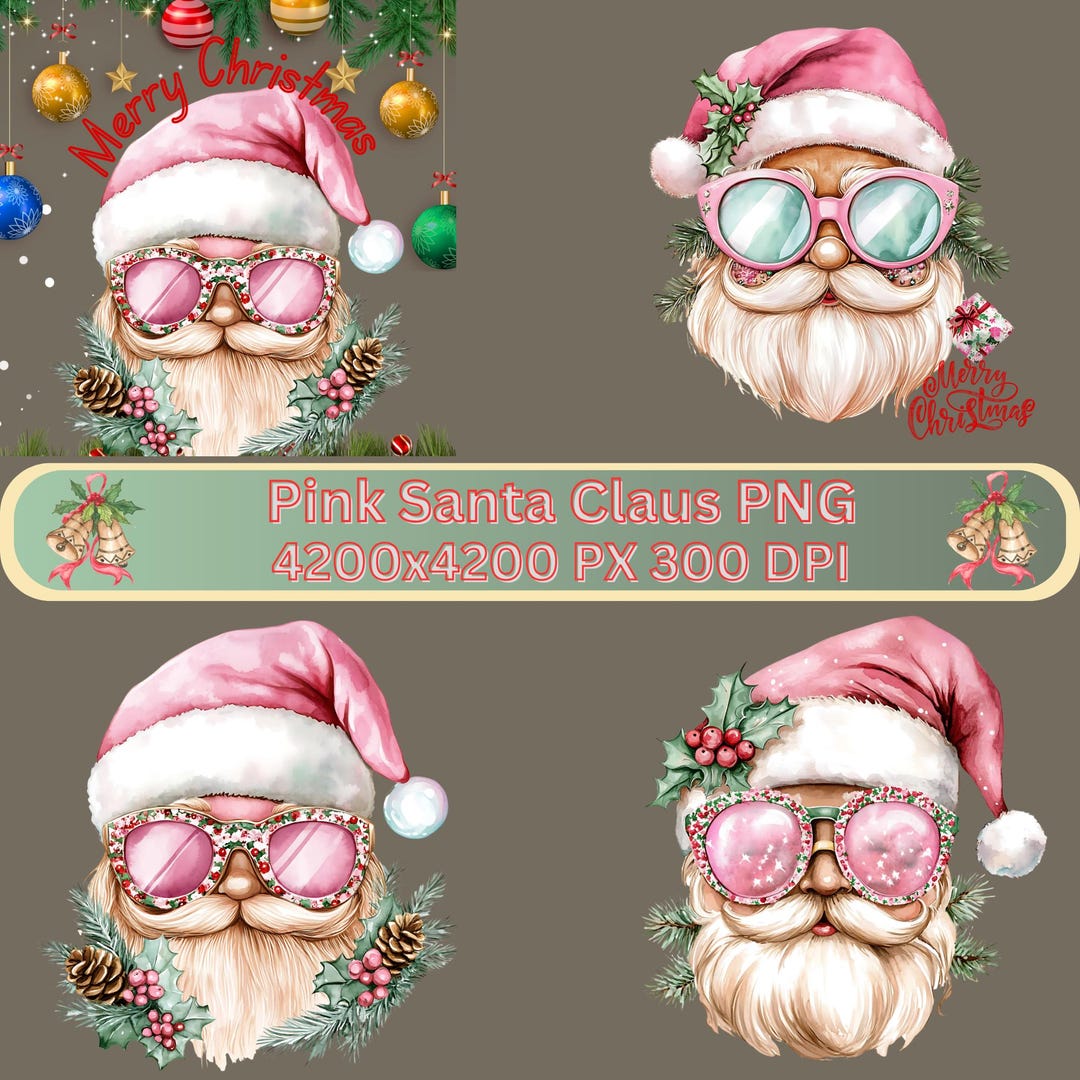 Pink Santa Claus PNG, Christmas Watercolor PNG, Retro Santa Christmas ...