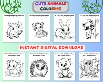 Animals Coloring Pages for Kids , Cute Animals Drawing Book PDF - Etsy