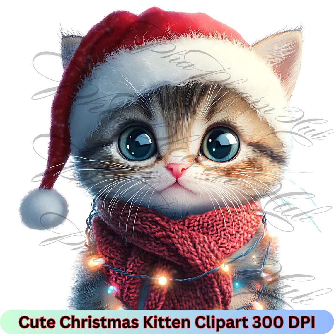 Cute Kitten Christmas Clipart, Cute Kitten With Santa Hat, Cats Wrapped ...