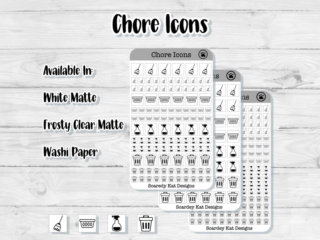 Chore Icon Stickers: Planner Journal Stickers - Matte or Washi - Etsy