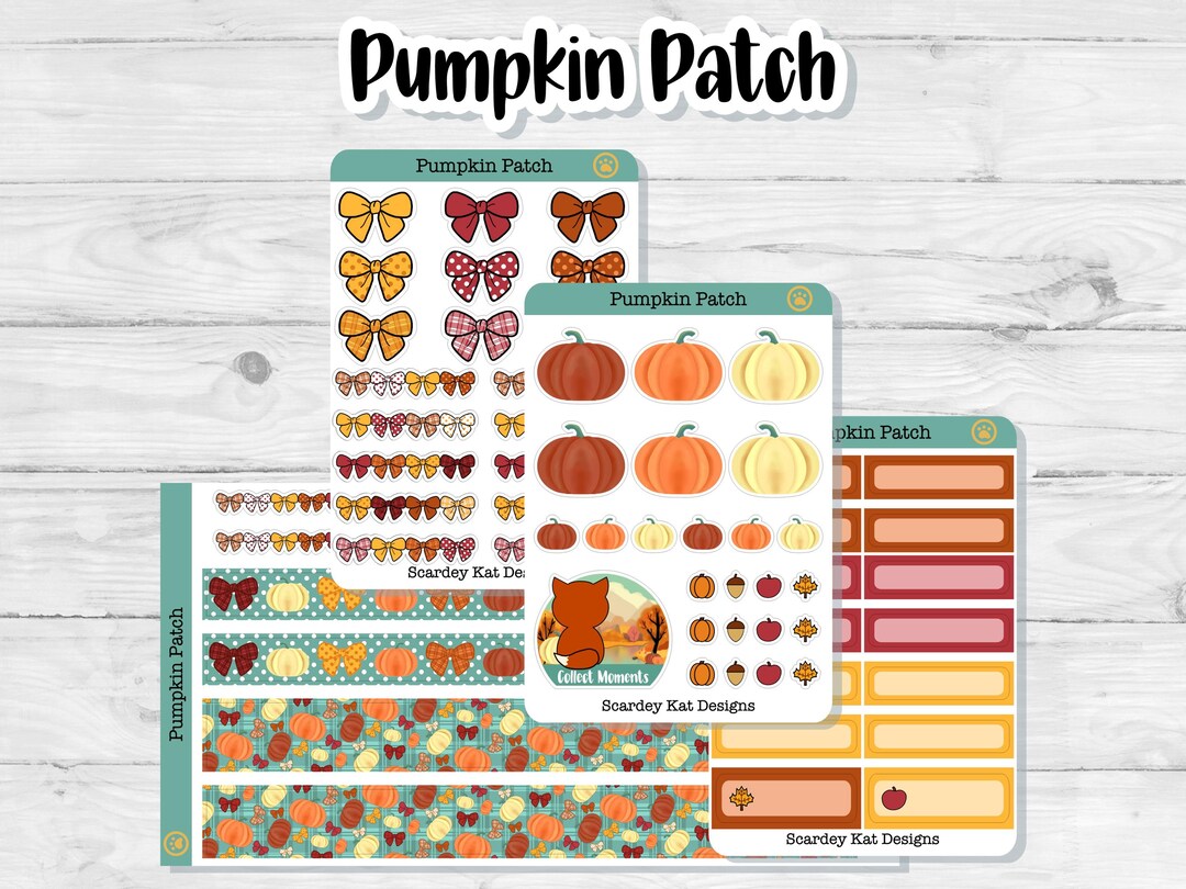 Pumpkin Patch Planner Stickers | Fall Journal Kit, Bows, Washi Strips ...