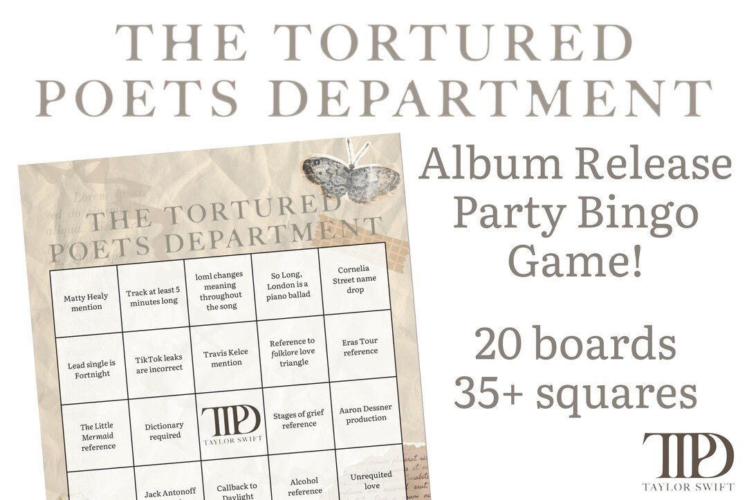 The Tortured Poets Department Release Night Party Bingo Game - Etsy ...