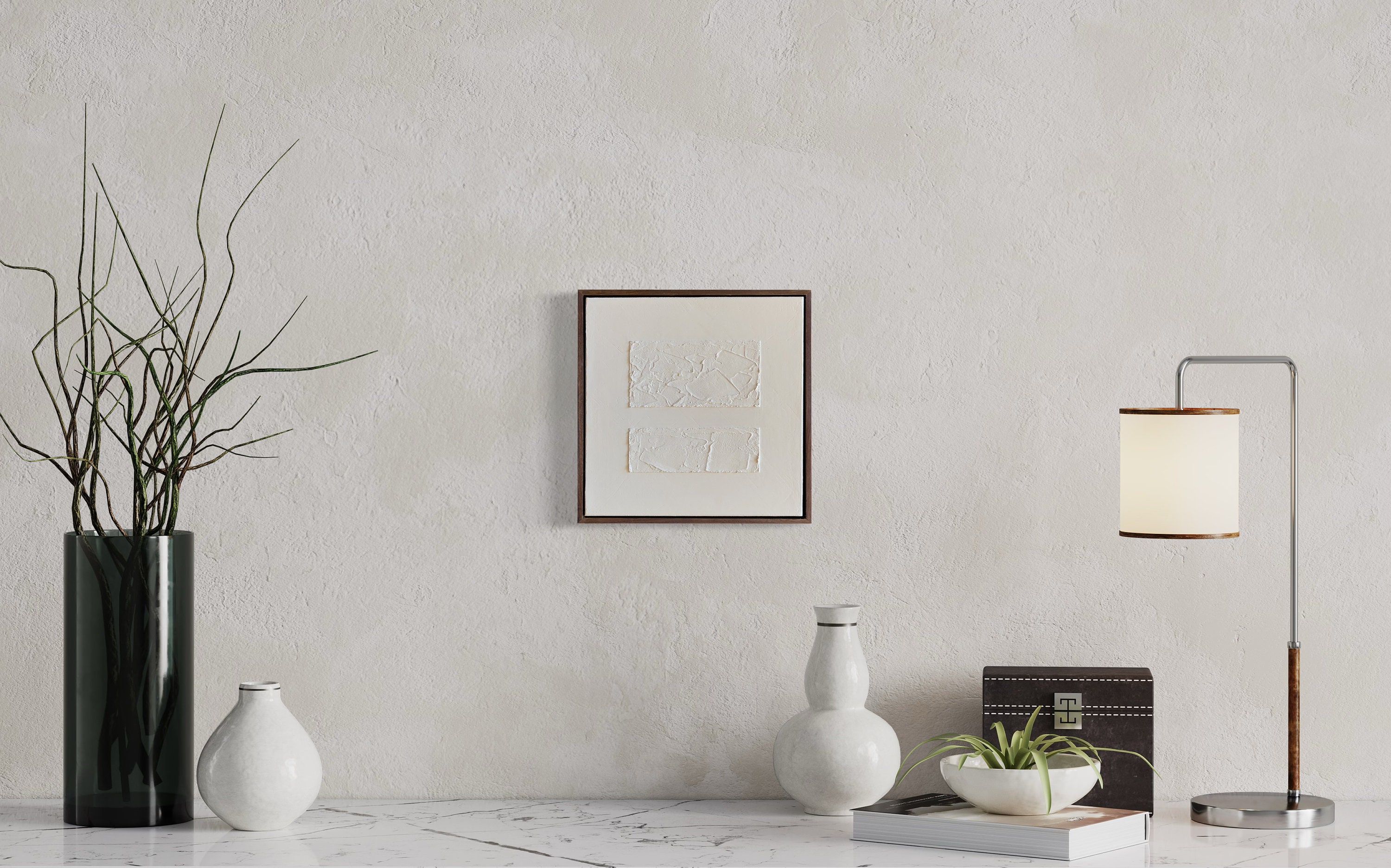 Small White Square Abstract Painting Plaster Textured Canvas Art Clean ...