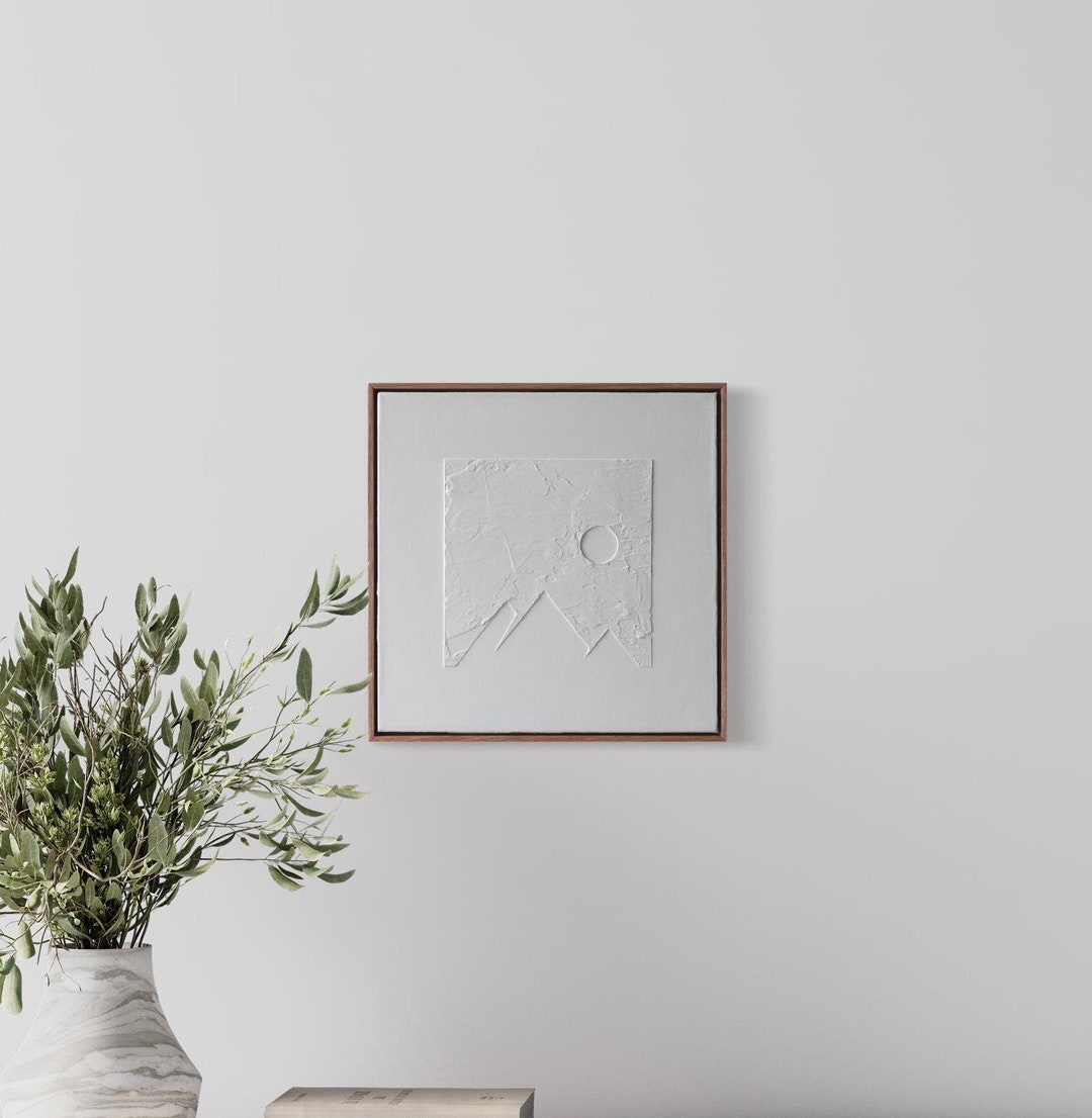 Large White Square Mountains Painting Plaster Textured Landscape Canvas ...