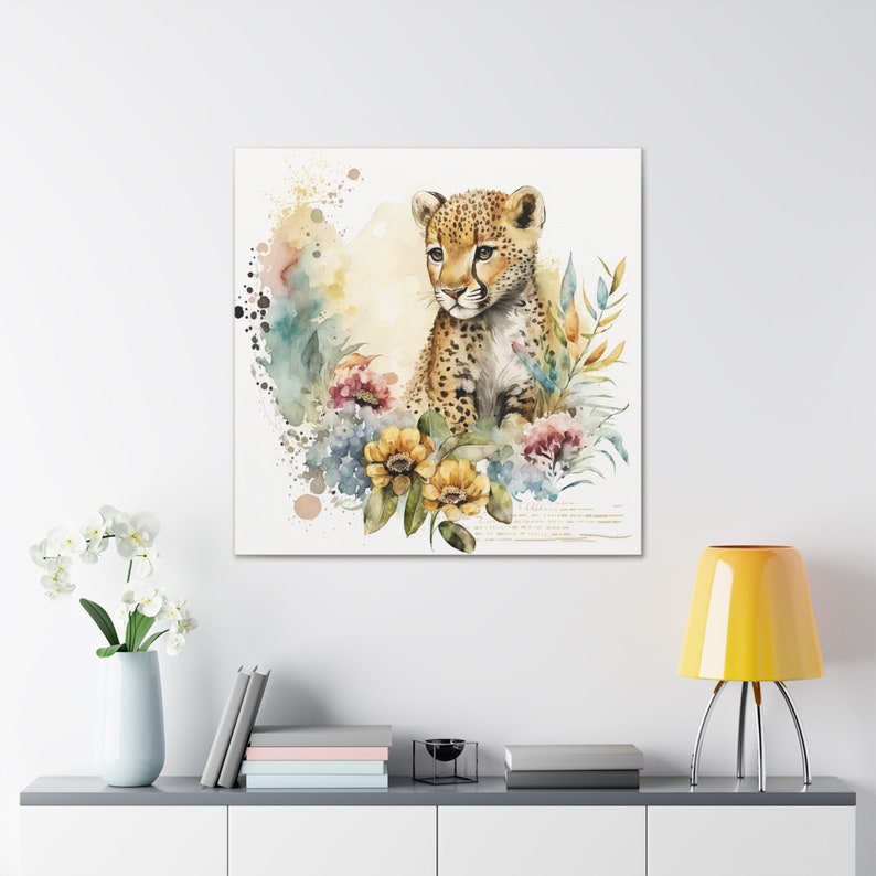 Leopard in Flowers Watercolor Clipart Digital Download File for Wall ...