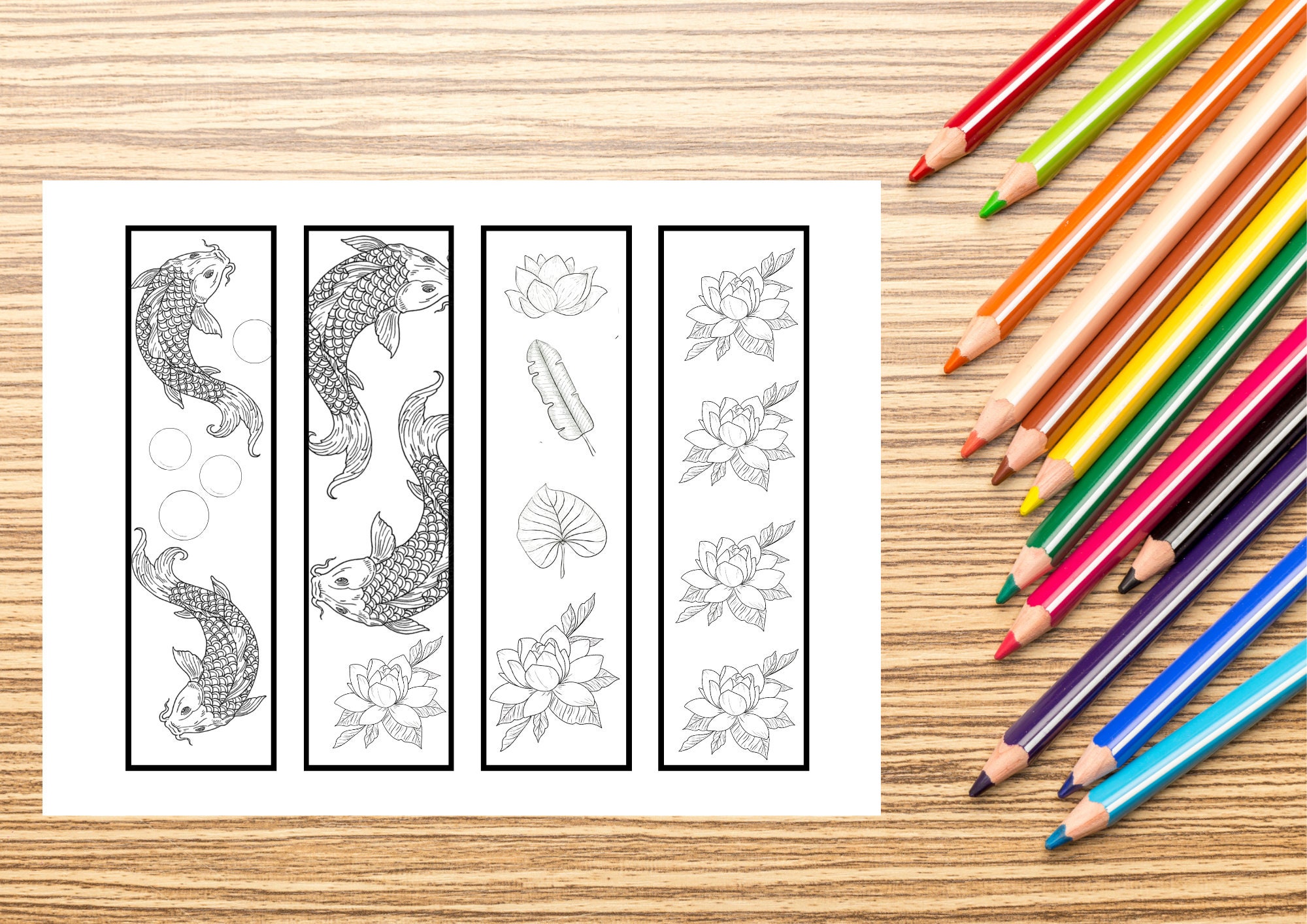 Printable, Bookmarks, Lotus Flower, Koi Fish - Etsy